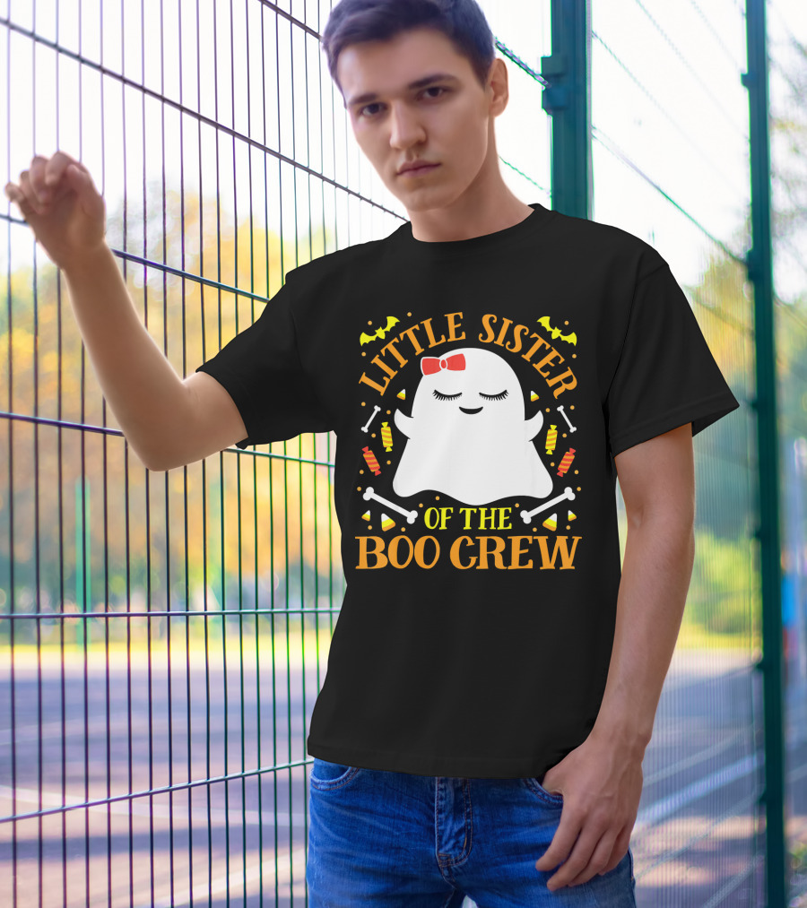 Little Sister Of The Boo Crew Ghost Halloween Candy Bats T-Shirt