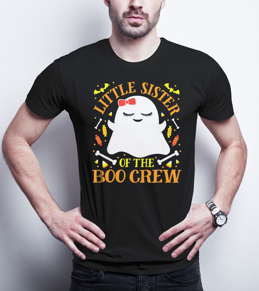 Little Sister Of The Boo Crew Ghost Halloween Candy Bats T-Shirt