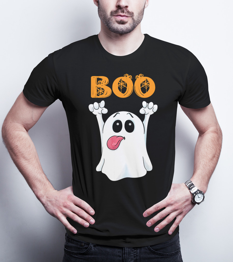 Boo Silly Ghost With Pumpkin Lettering T-Shirt