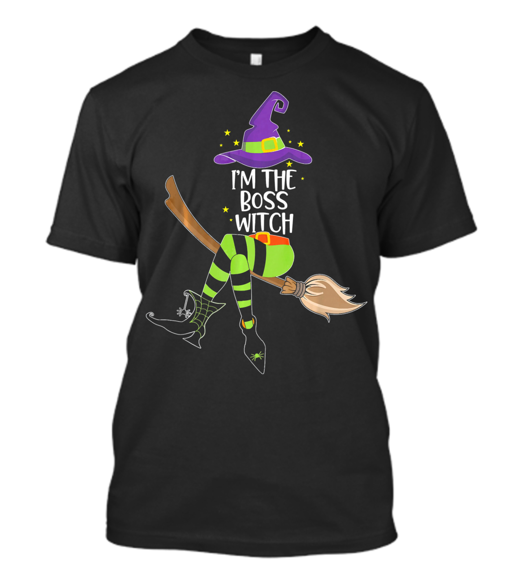 I'm The Boss Witch Halloween Witch Hat Broomstick Stripes T-Shirt