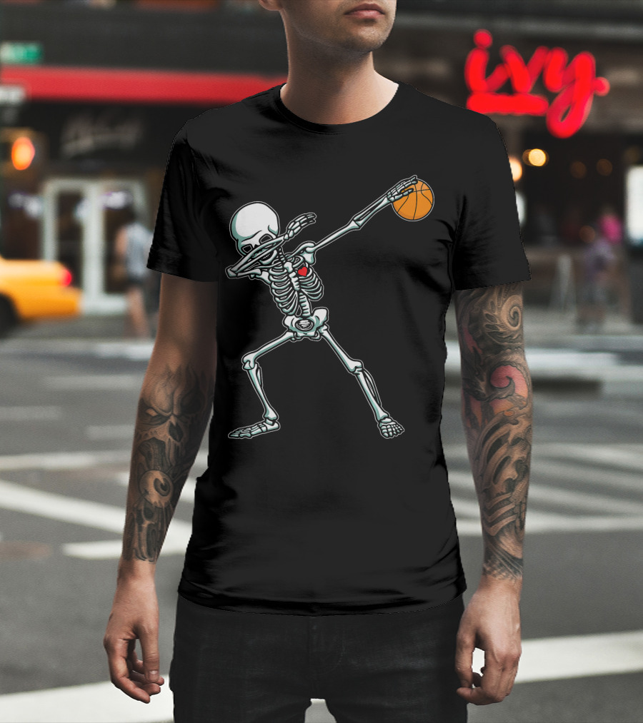 Dabbing Skeleton With Basketball T-Shirt