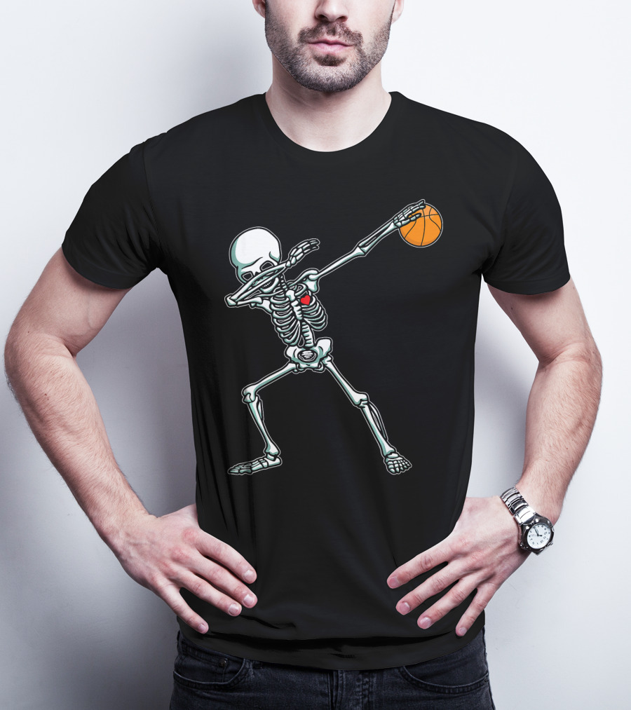 Dabbing Skeleton With Basketball T-Shirt