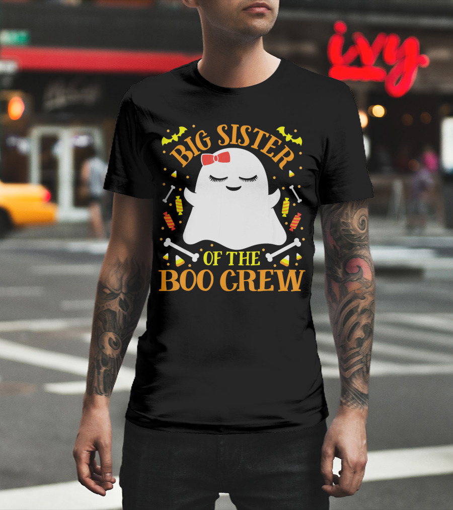 Big Sister Of The Boo Crew Ghost With Candy And Bones T-Shirt