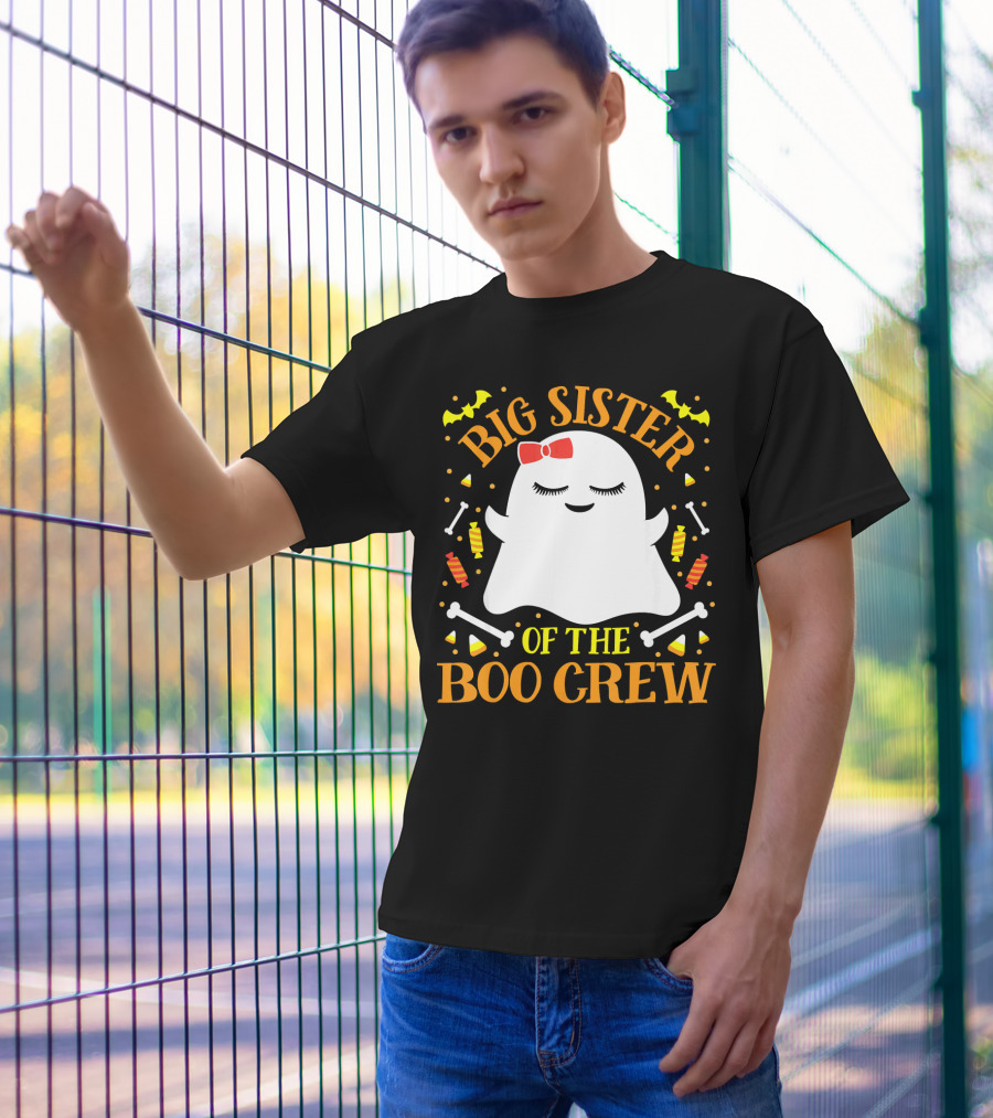Big Sister Of The Boo Crew Ghost With Candy And Bones T-Shirt