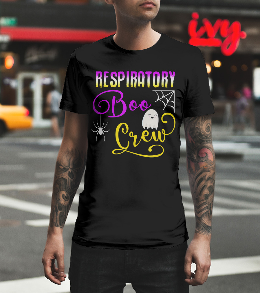 Respiratory Boo Crew Ghost And Spider Web T-Shirt
