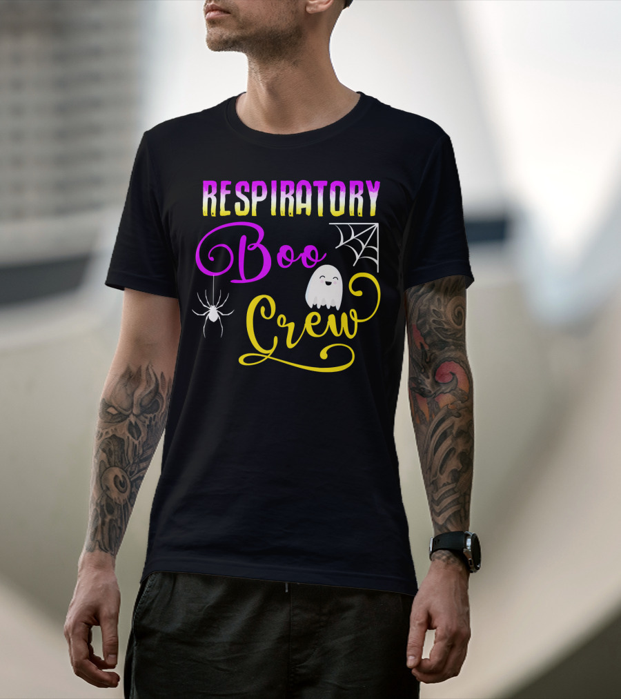 Respiratory Boo Crew Ghost And Spider Web T-Shirt