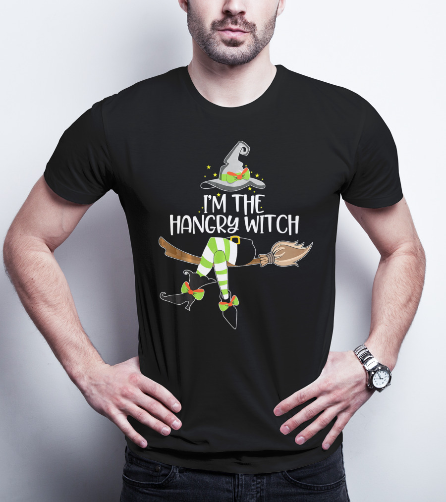 I'm The Hangry Witch With Striped Stockings And Broomstick Hat T-Shirt