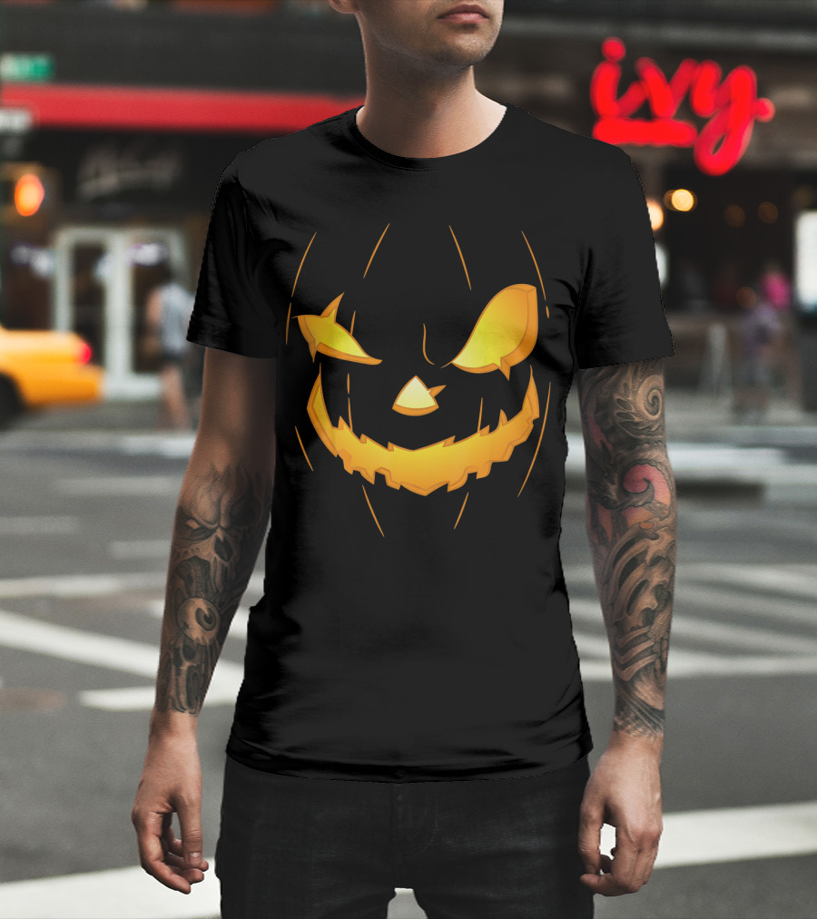Halloween Pumpkin Jack O Lantern Face Glowing Scary Expression T-Shirt