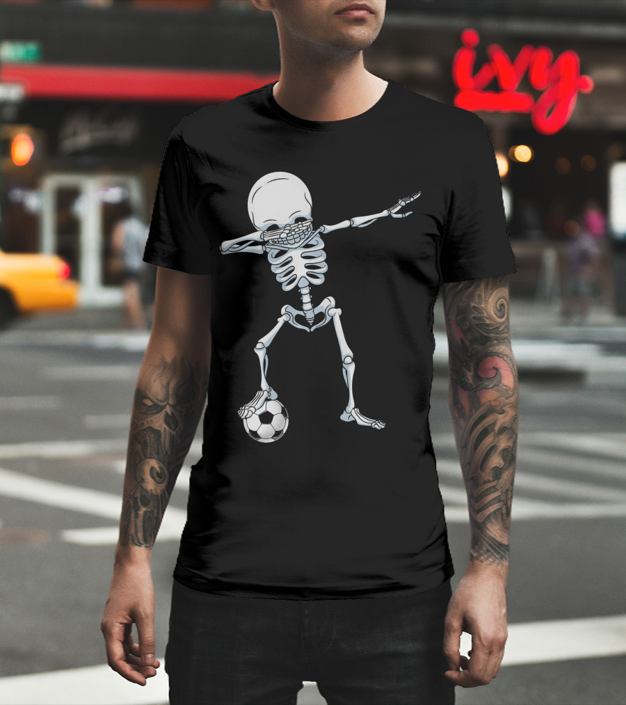 Dabbing Skeleton With Soccer Ball T-Shirt