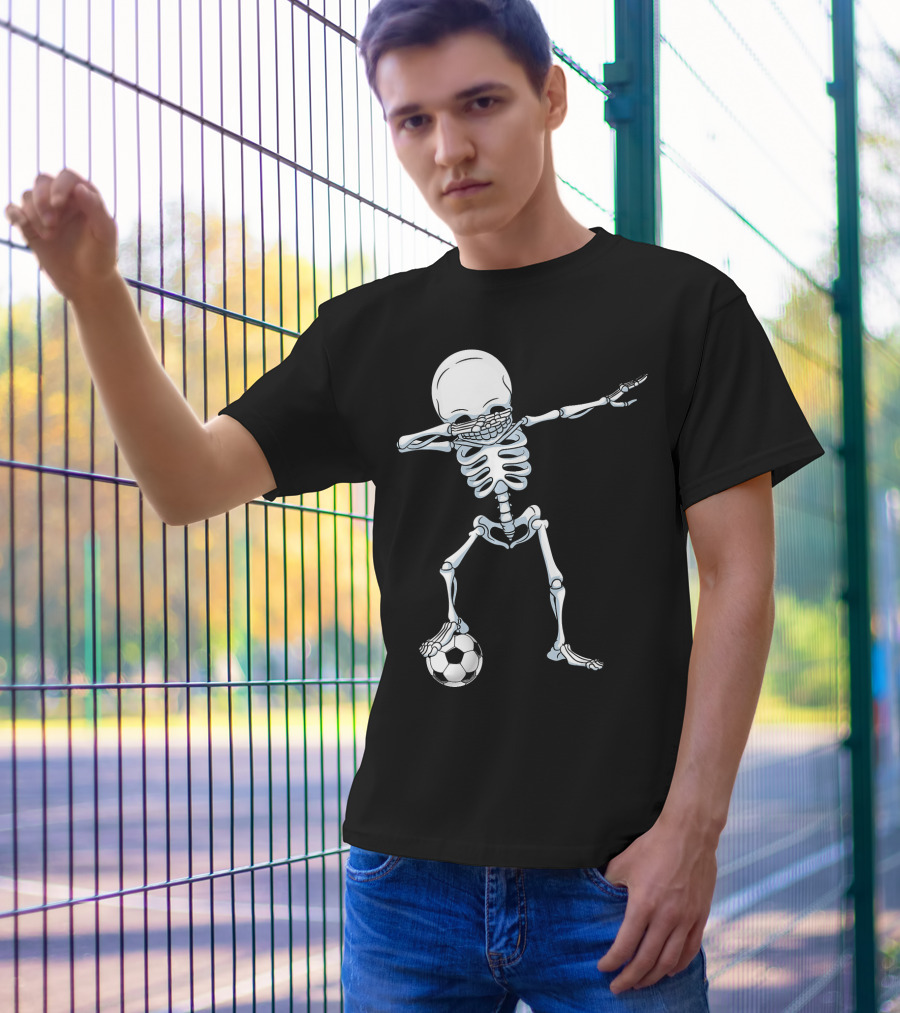 Dabbing Skeleton With Soccer Ball T-Shirt