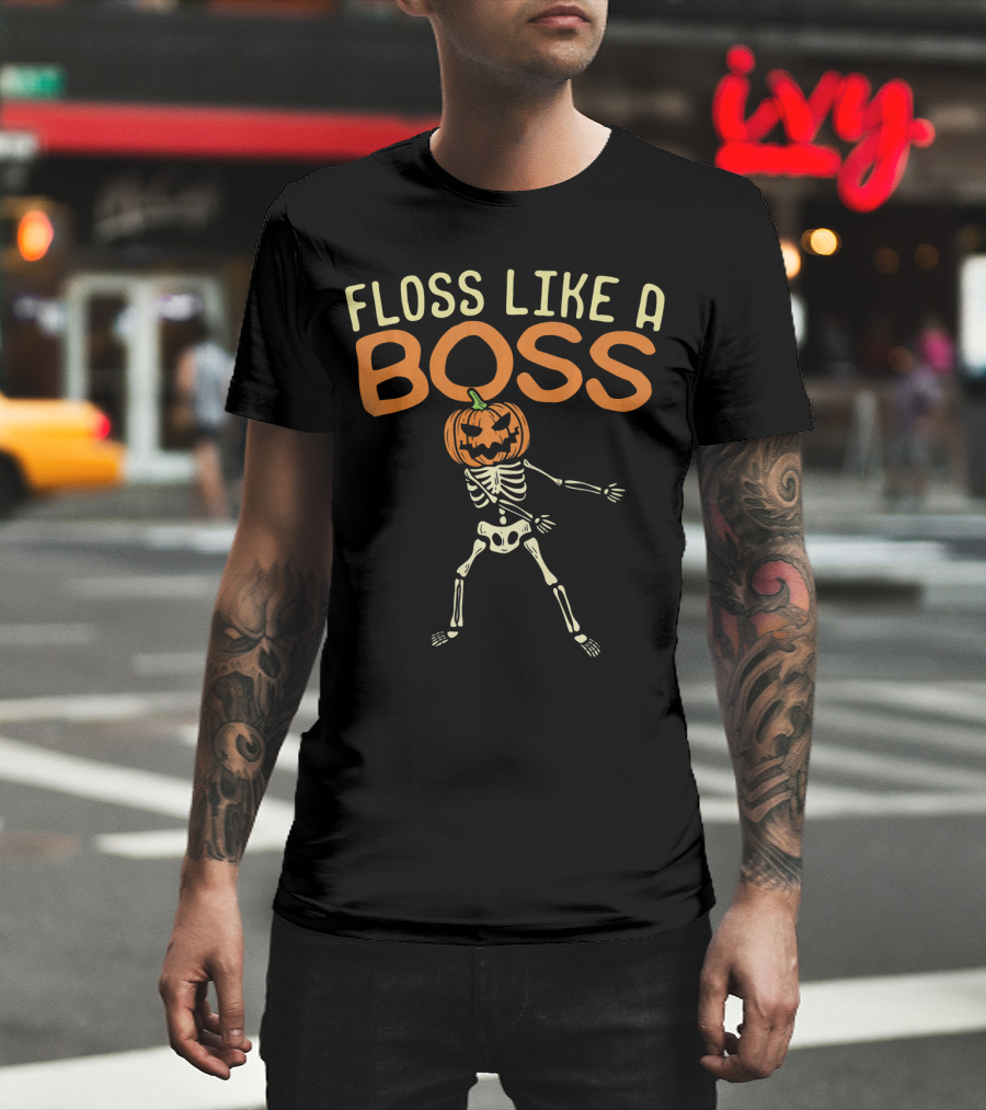 Floss Like A Boss Skeleton Pumpkin Head T-Shirt