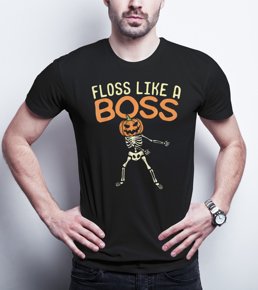 Floss Like A Boss Skeleton Pumpkin Head T-Shirt