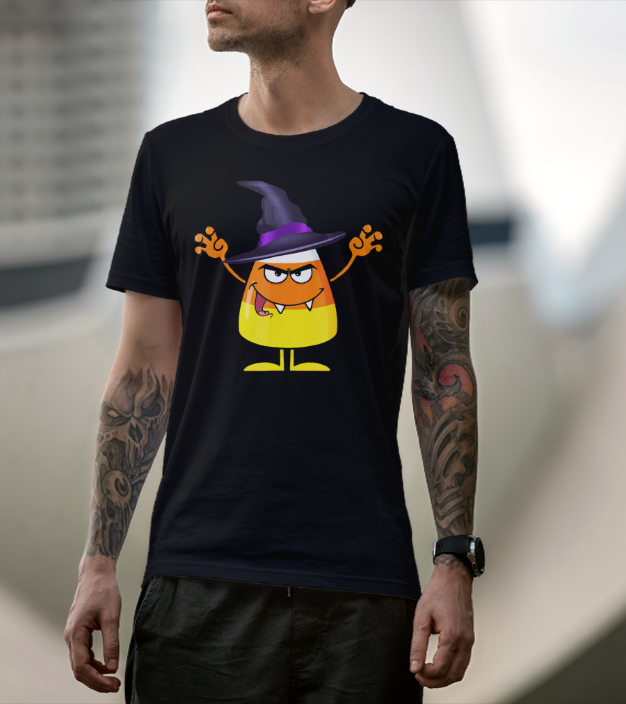 Halloween Candy Corn Witch Emoji With Funny Evil Grin T-Shirt