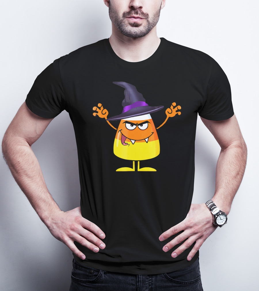 Halloween Candy Corn Witch Emoji With Funny Evil Grin T-Shirt