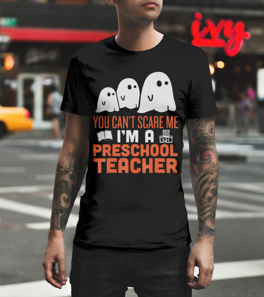 You Can't Scare Me I'm A Preschool Teacher Ghosts Book Blocks T-Shirt