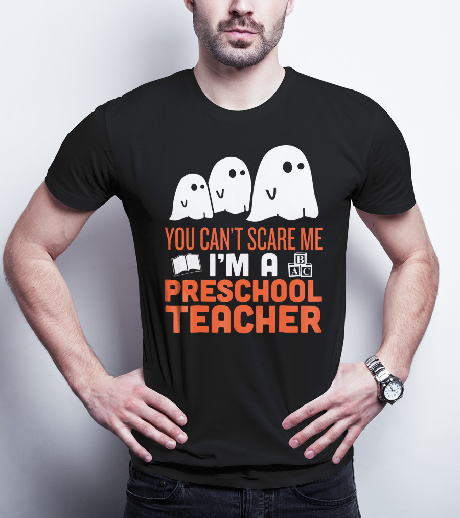 You Can't Scare Me I'm A Preschool Teacher Ghosts Book Blocks T-Shirt