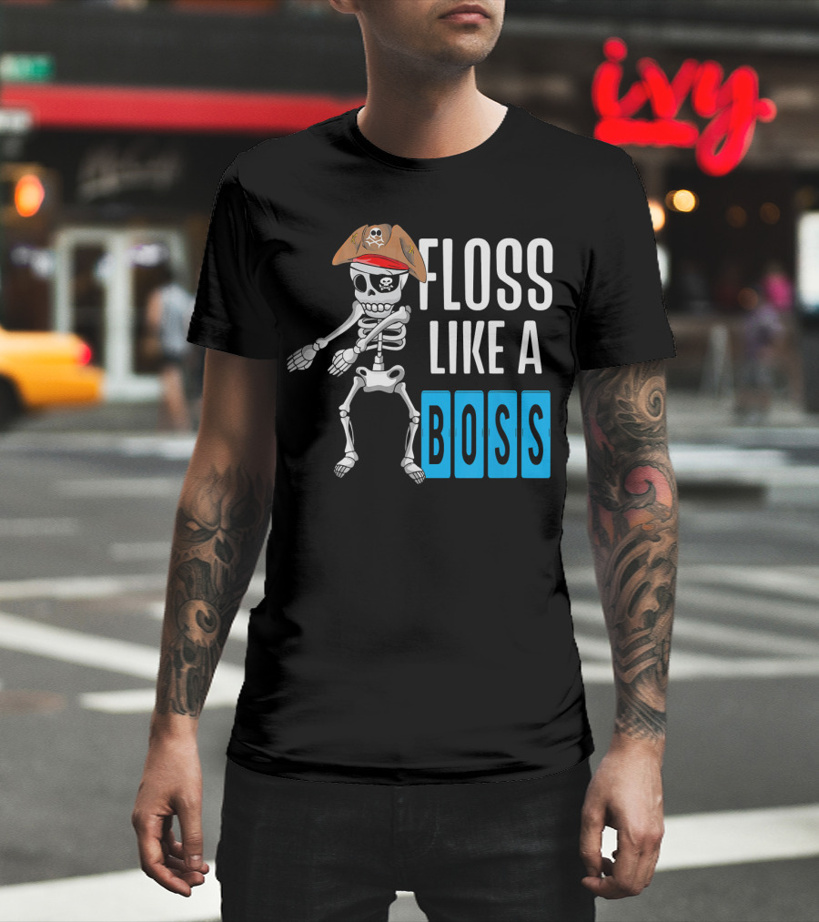 Floss Like A Boss Flossing Skele Pirate Hat Skeleton Dance T-Shirt