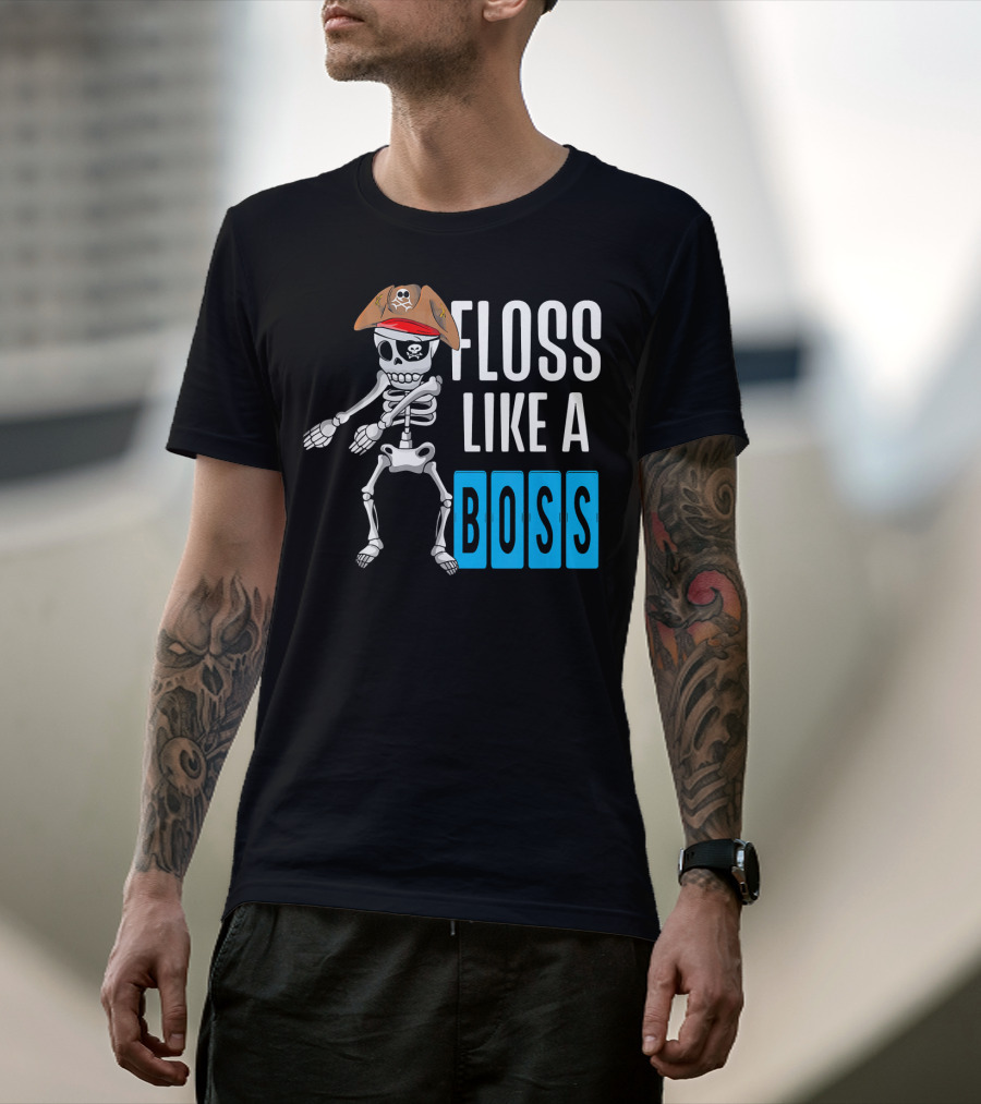 Floss Like A Boss Flossing Skele Pirate Hat Skeleton Dance T-Shirt