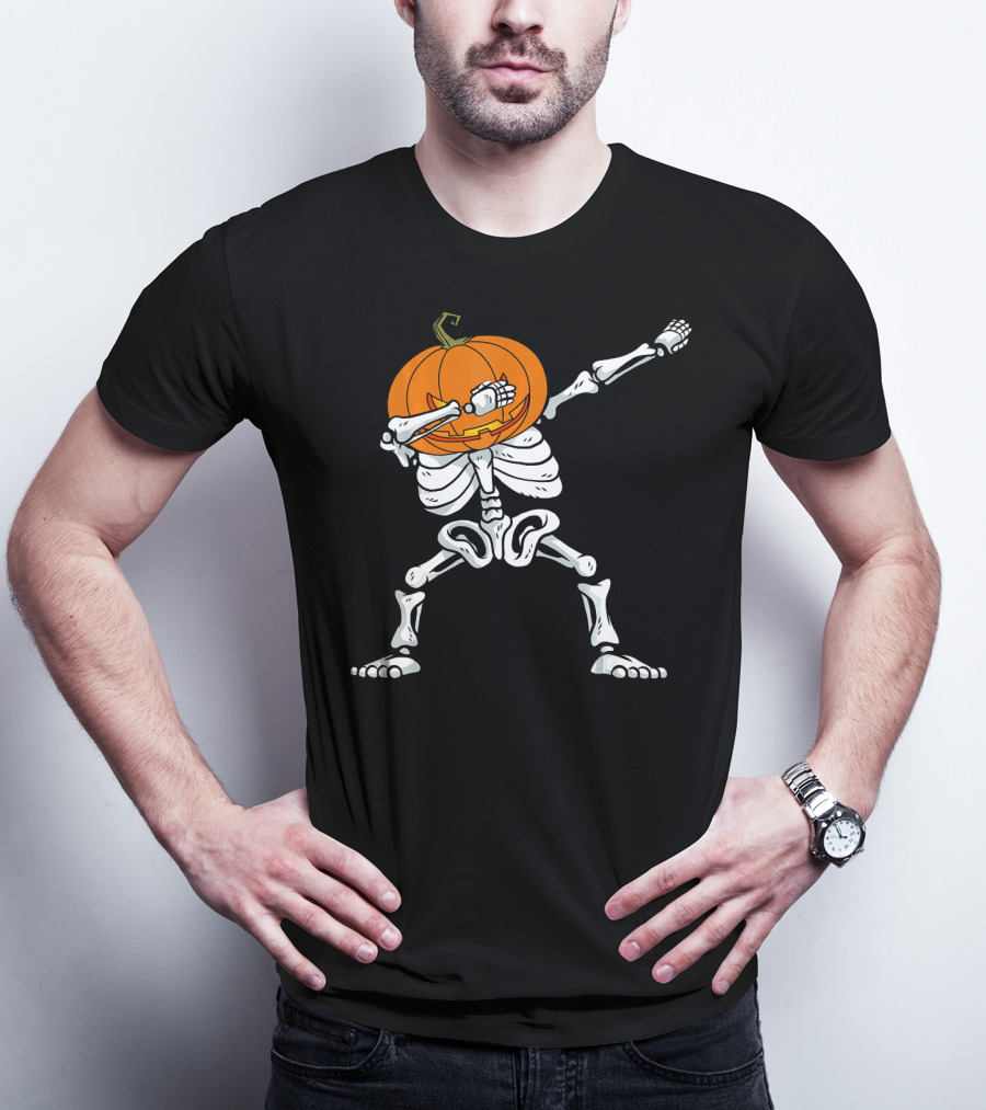 Halloween Dabbing Skeleton Pumpkin Trendy Dance Pose T-Shirt