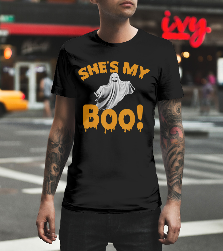 SHE'S MY BOO Ghost-Themed Mens Funny Halloween T-Shirt