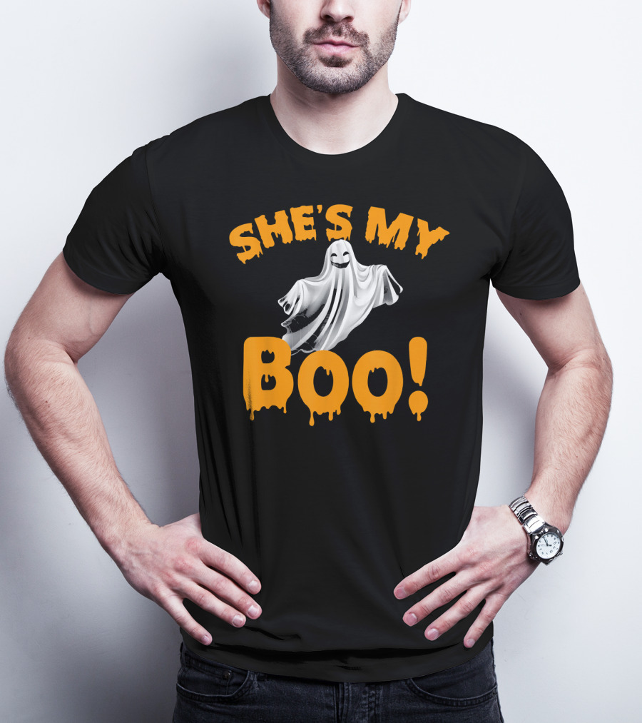 SHE'S MY BOO Ghost-Themed Mens Funny Halloween T-Shirt
