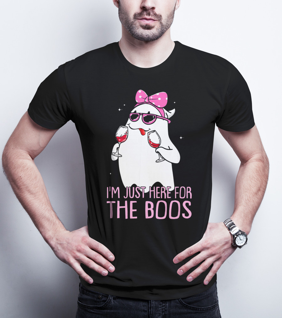 I'm Just Here For The Boos Wine Lover Ghost With Bow And Sunglasses T-Shirt