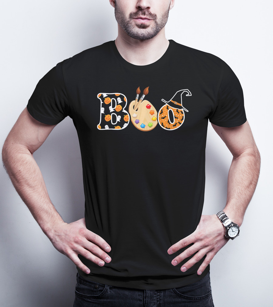 Boo Artist Palette Halloween Witch Hat Pumpkin Ghost T-Shirt