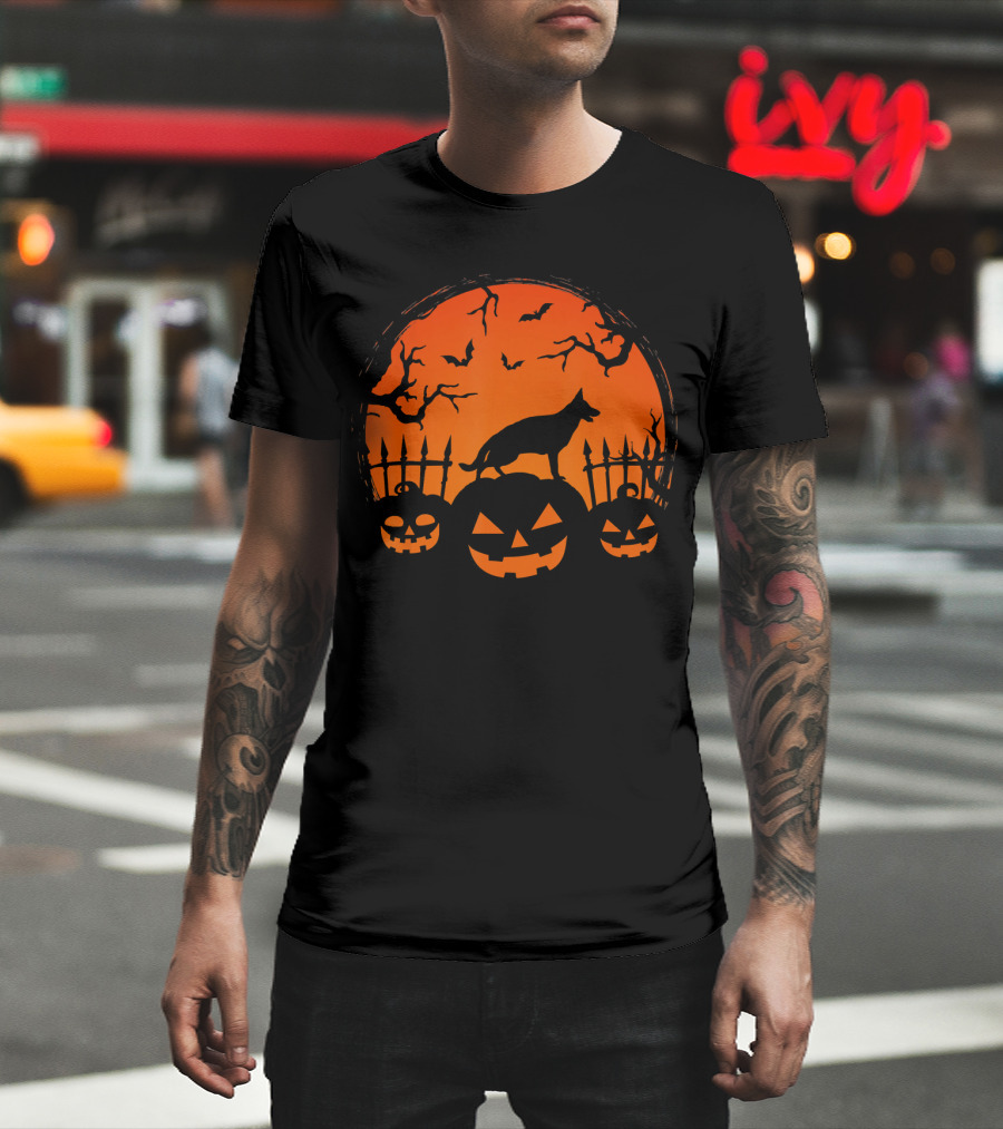 Halloween Night Pumpkin German Shepherd Dog T-Shirt