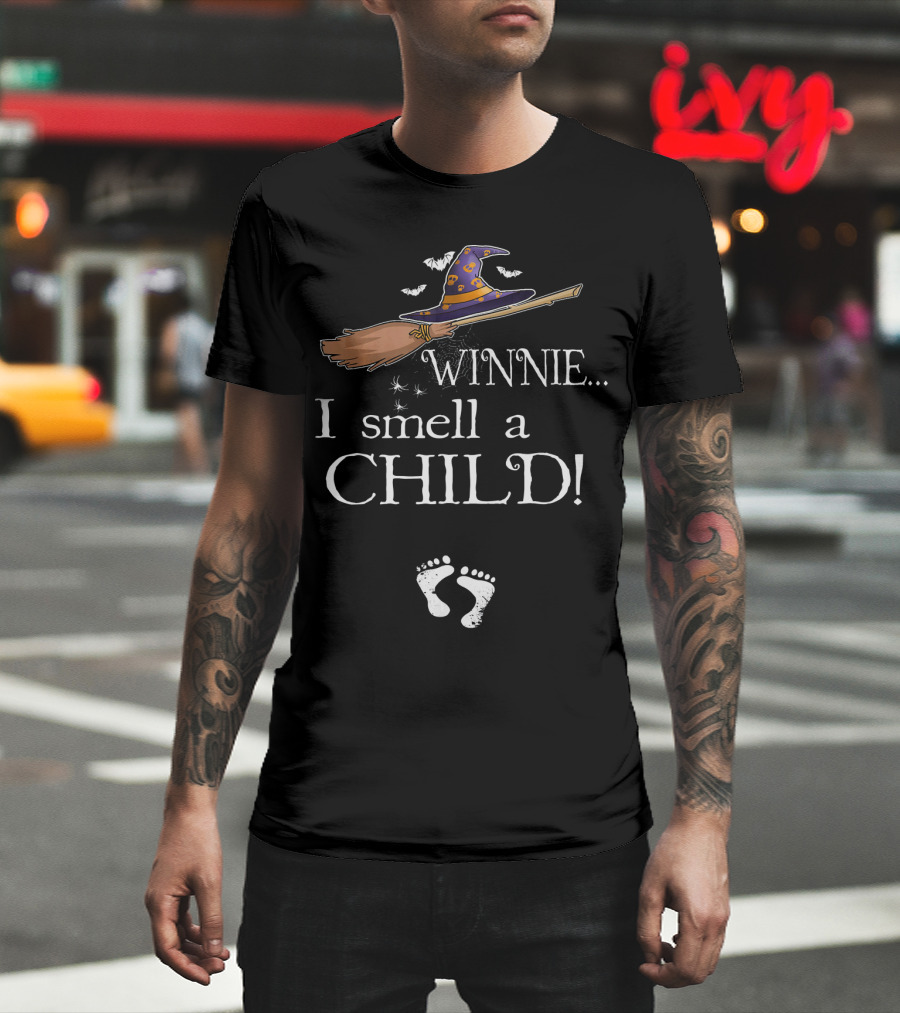 Winnie I Smell A Child Pregnancy Announcement Hat Broom Footprints T-Shirt