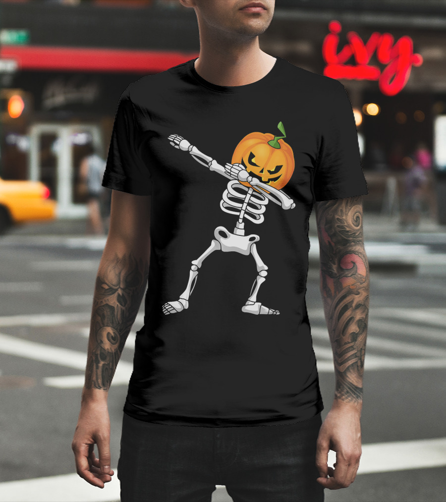 Halloween Pumpkin Skeleton Dabbing Kids T-Shirt