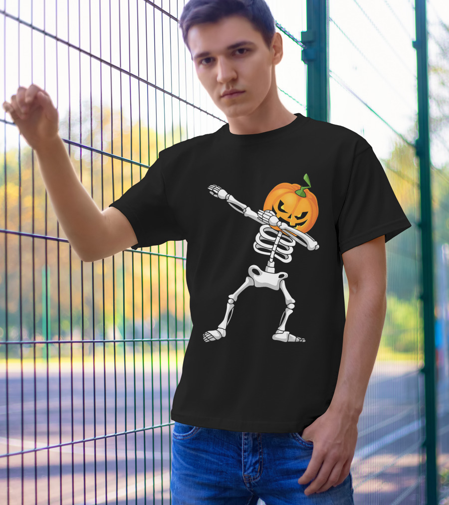 Halloween Pumpkin Skeleton Dabbing Kids T-Shirt