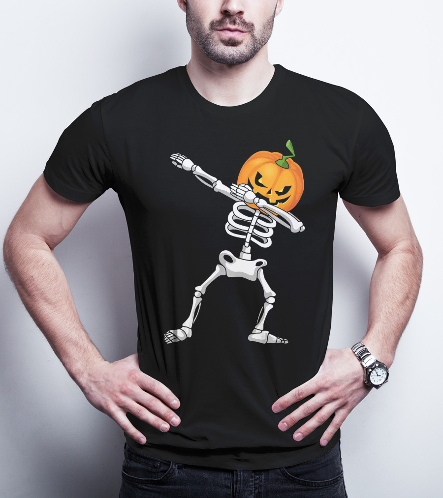 Halloween Pumpkin Skeleton Dabbing Kids T-Shirt
