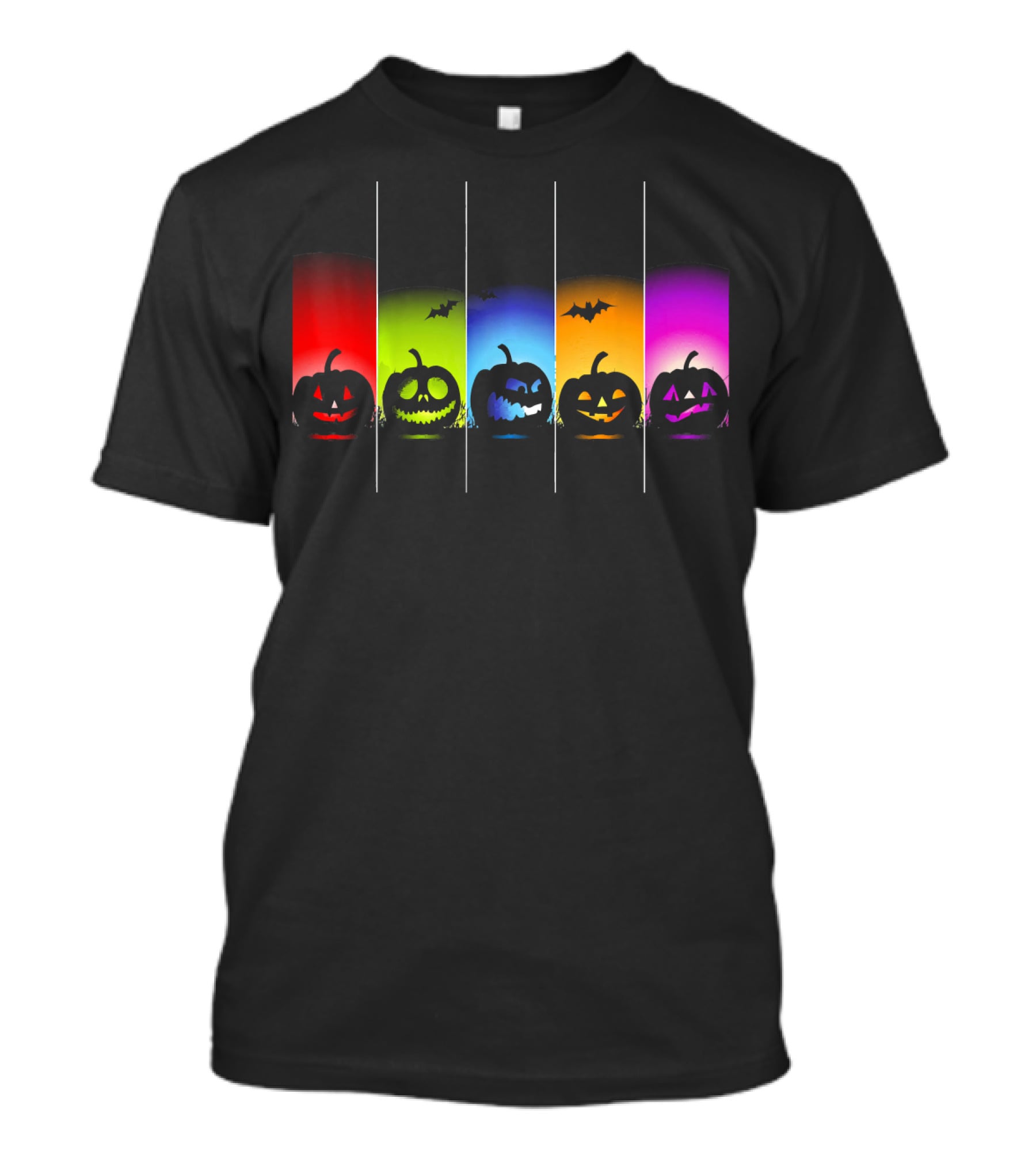 Rainbow Halloween Pumpkins With Colorful Backgrounds And Bats T-Shirt