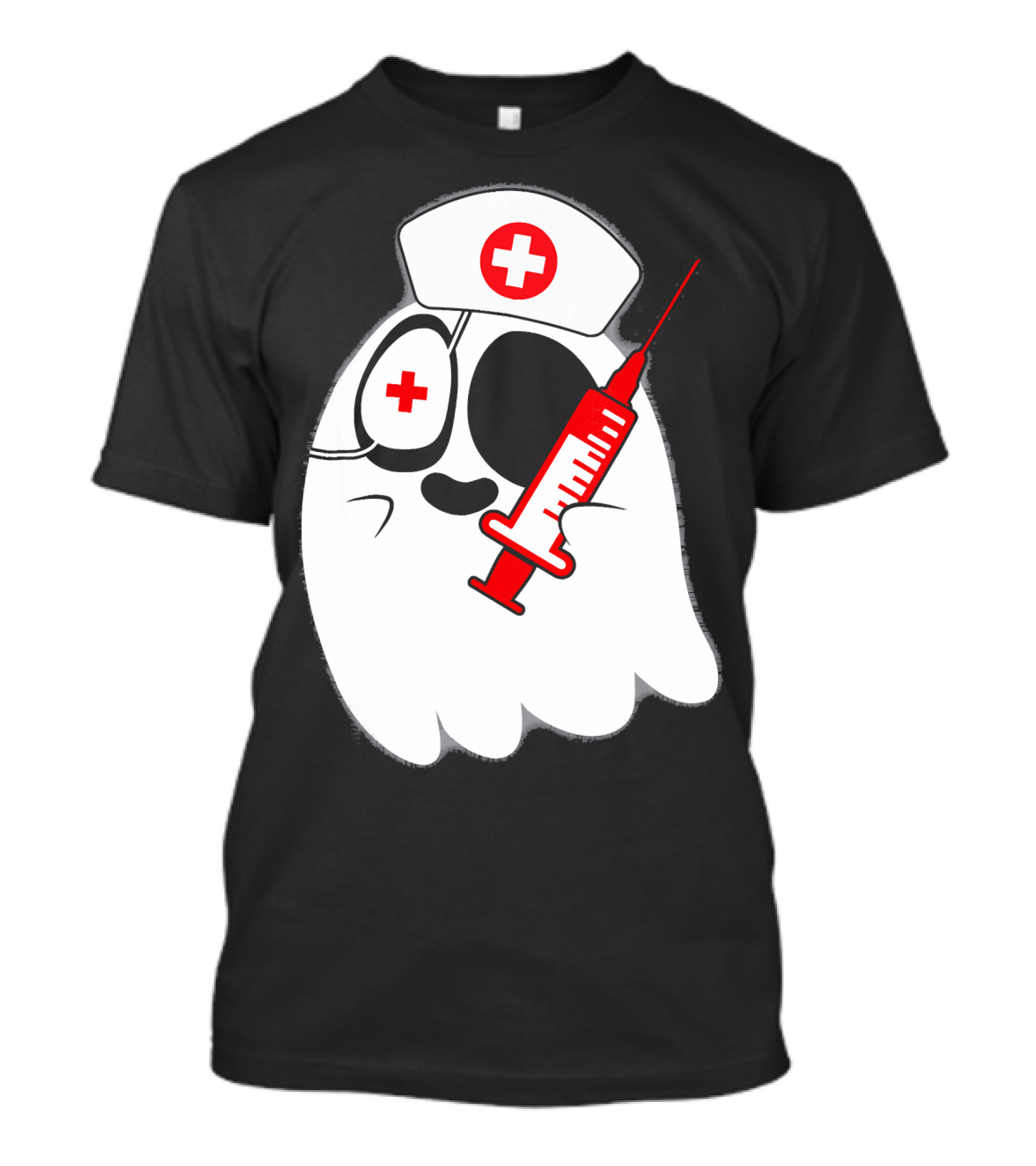Funny Ghost Nurse Emoji With Syringe Nurse Hat T-Shirt