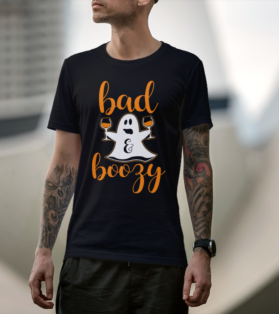 Bad And Boozy Ghost Halloween T-Shirt