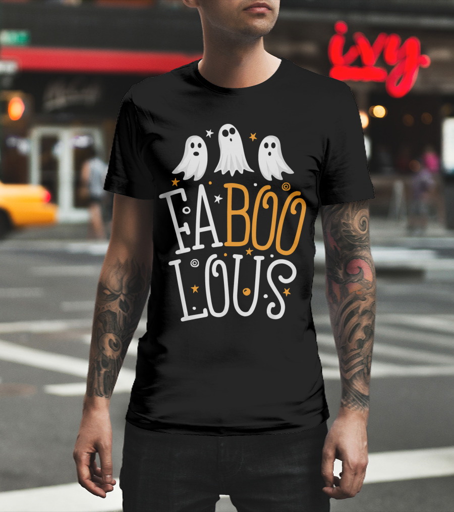 Faboolous Ghost Halloween Funny Pun With Boo And Spooky Stars T-Shirt
