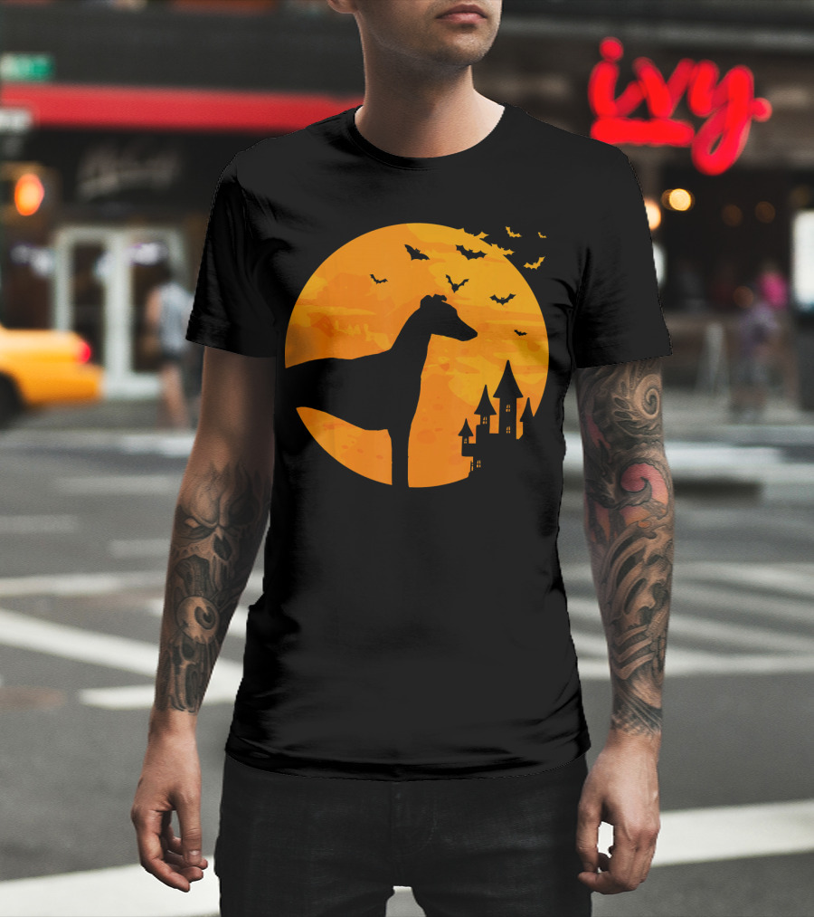 Whippet Scary Halloween Moon Castle Bats T-Shirt