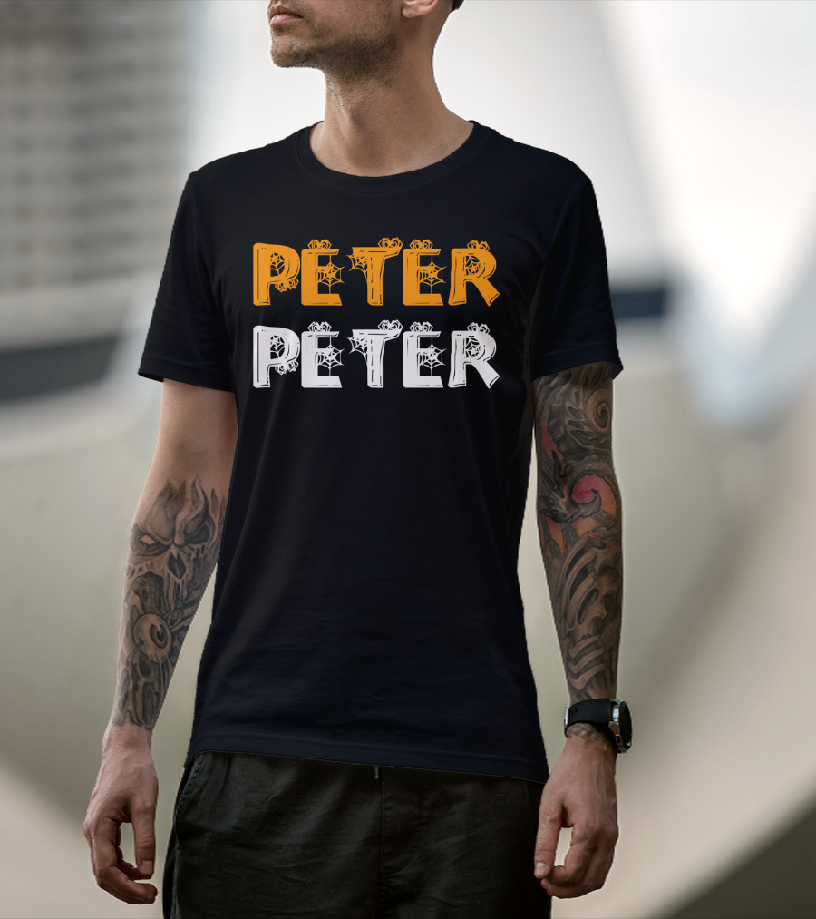 Peter Peter Pumpkin Halloween Eater Spiderweb Letters T-Shirt