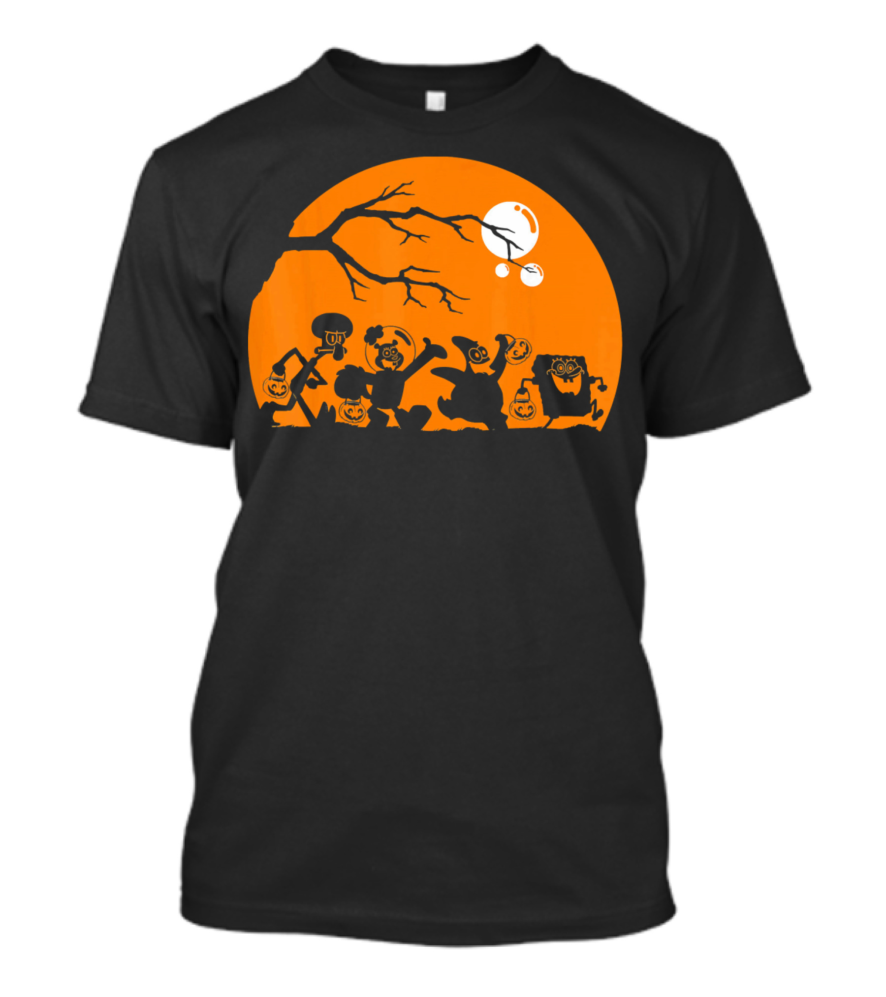Spongebob Squarepants Halloween Group Silhouette Against Orange Moon T-Shirt