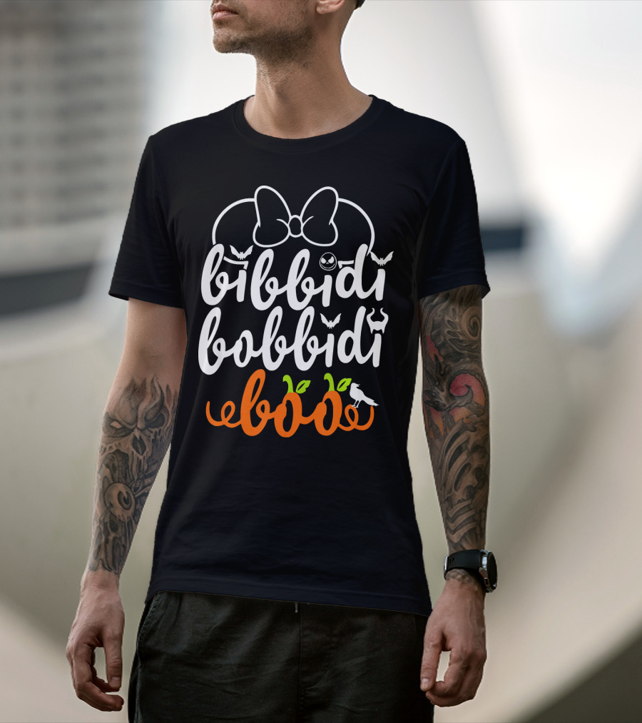 Bibbidi Bobbidi Boo Halloween Bats Jack-O'-Lantern Pumpkin Bow T-Shirt