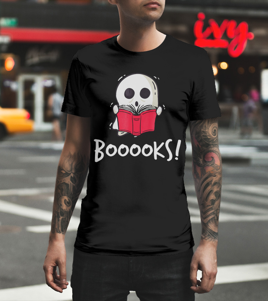 Booooks Ghost Holding Red Book T-Shirt