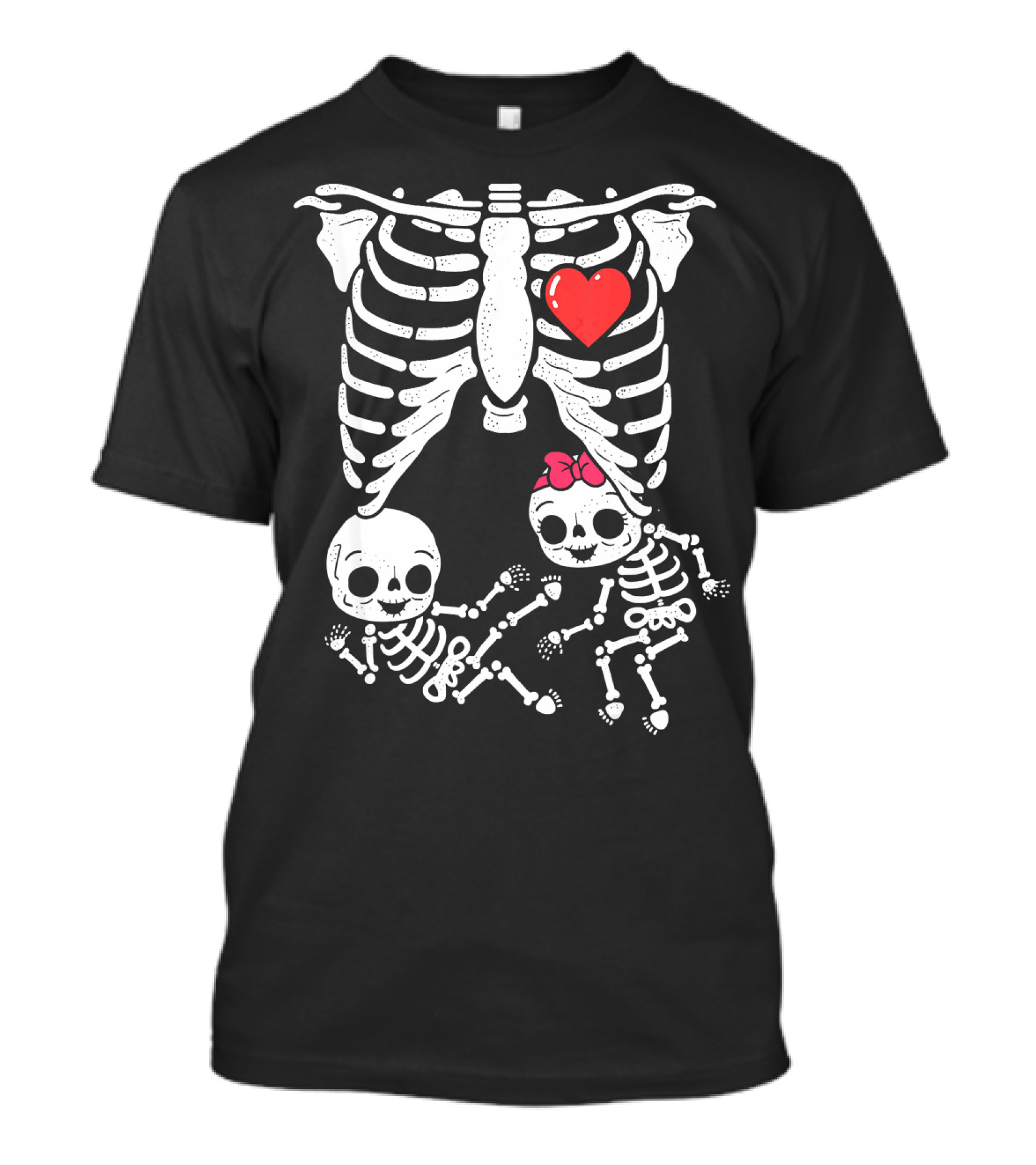 Skeleton Pregnancy Announcement With Baby Skeletons And Heart T-Shirt