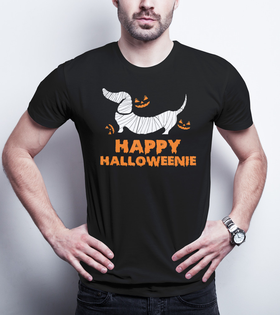 Happy Halloweenie Dachshund Mummy With Jack-O'-Lanterns T-Shirt