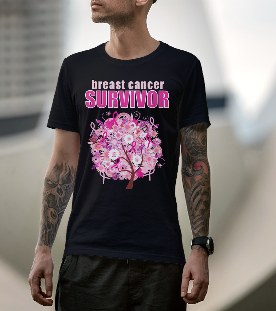 Breast Cancer Survivor Floral Pink Ribbon Tree T-Shirt