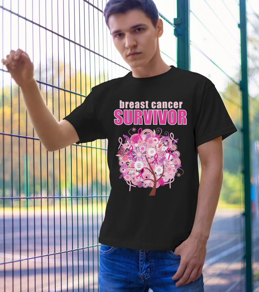 Breast Cancer Survivor Floral Pink Ribbon Tree T-Shirt