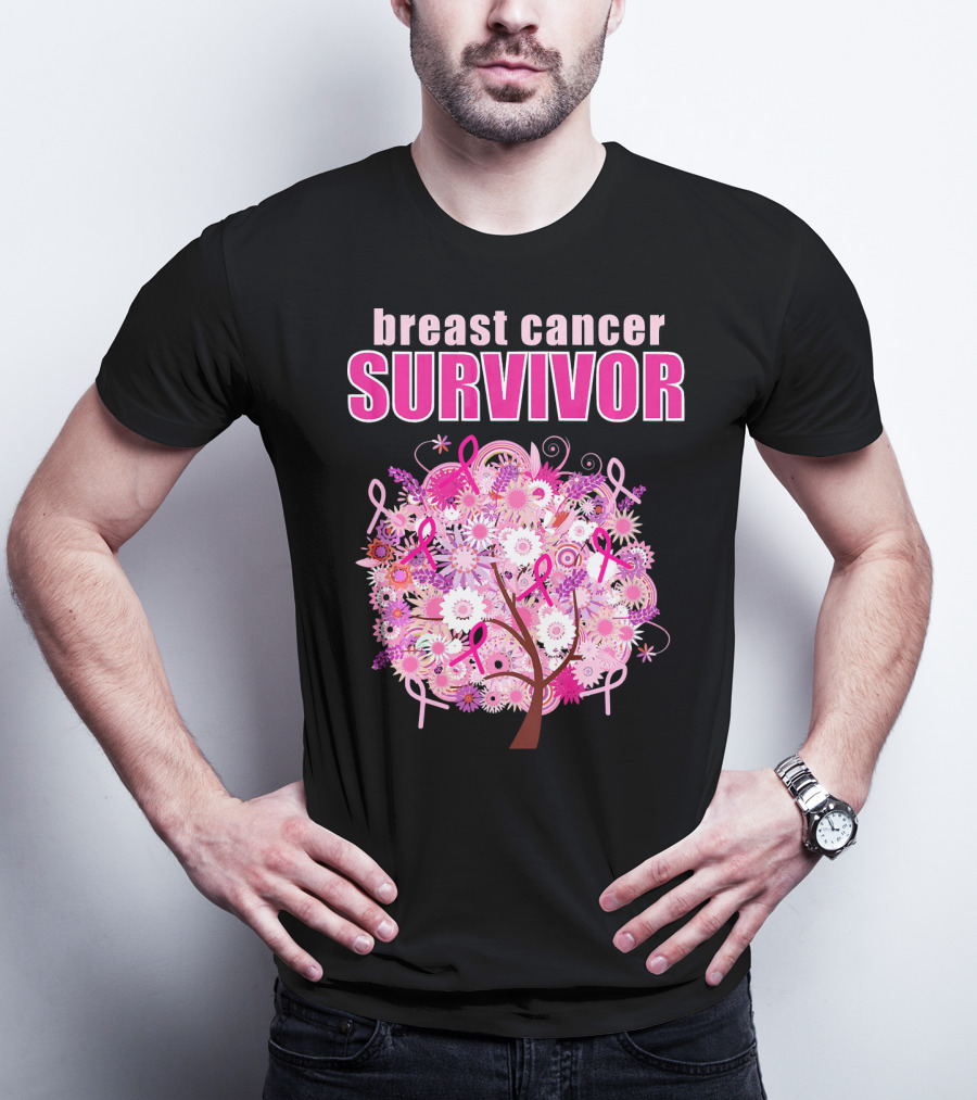 Breast Cancer Survivor Floral Pink Ribbon Tree T-Shirt