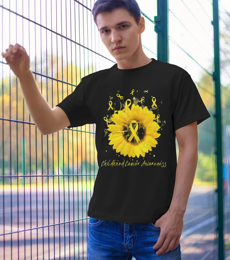 Childhood Cancer Awareness Yellow Ribbon Sunflower T-Shirt
