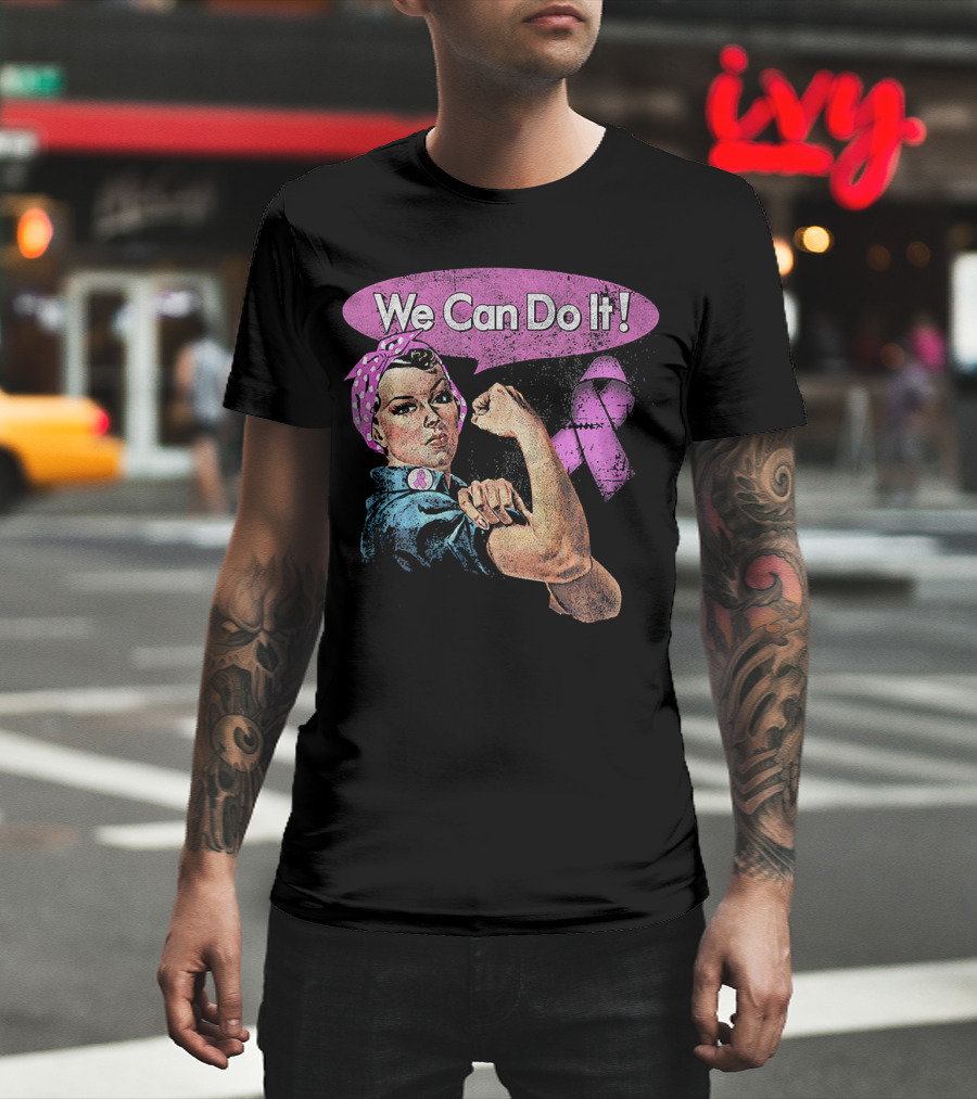 We Can Do It Pink Ribbon Breast Cancer Awareness Rosie The Riveter Iconic T-Shirt