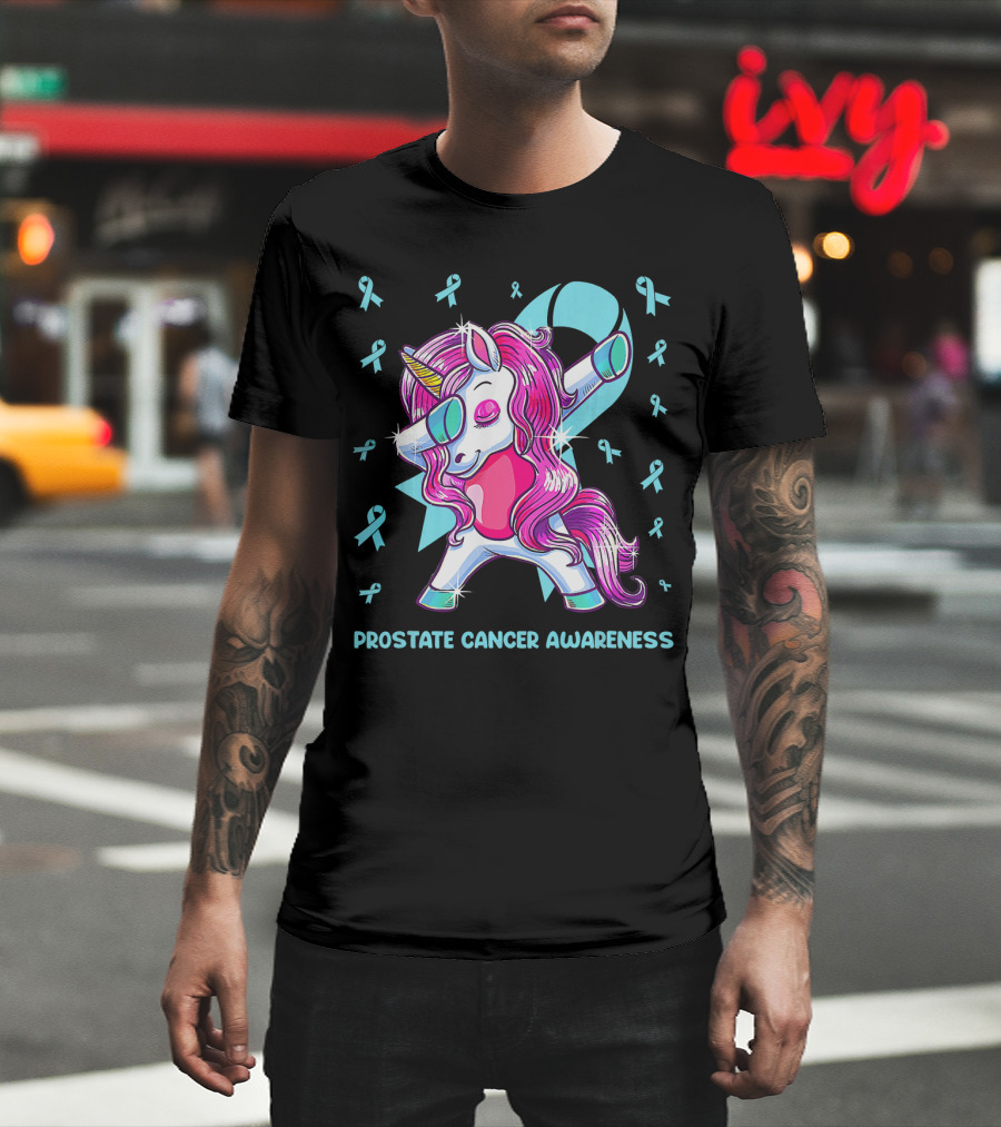 Unicorn Dabbing Prostate Cancer Awareness Ribbons T-Shirt