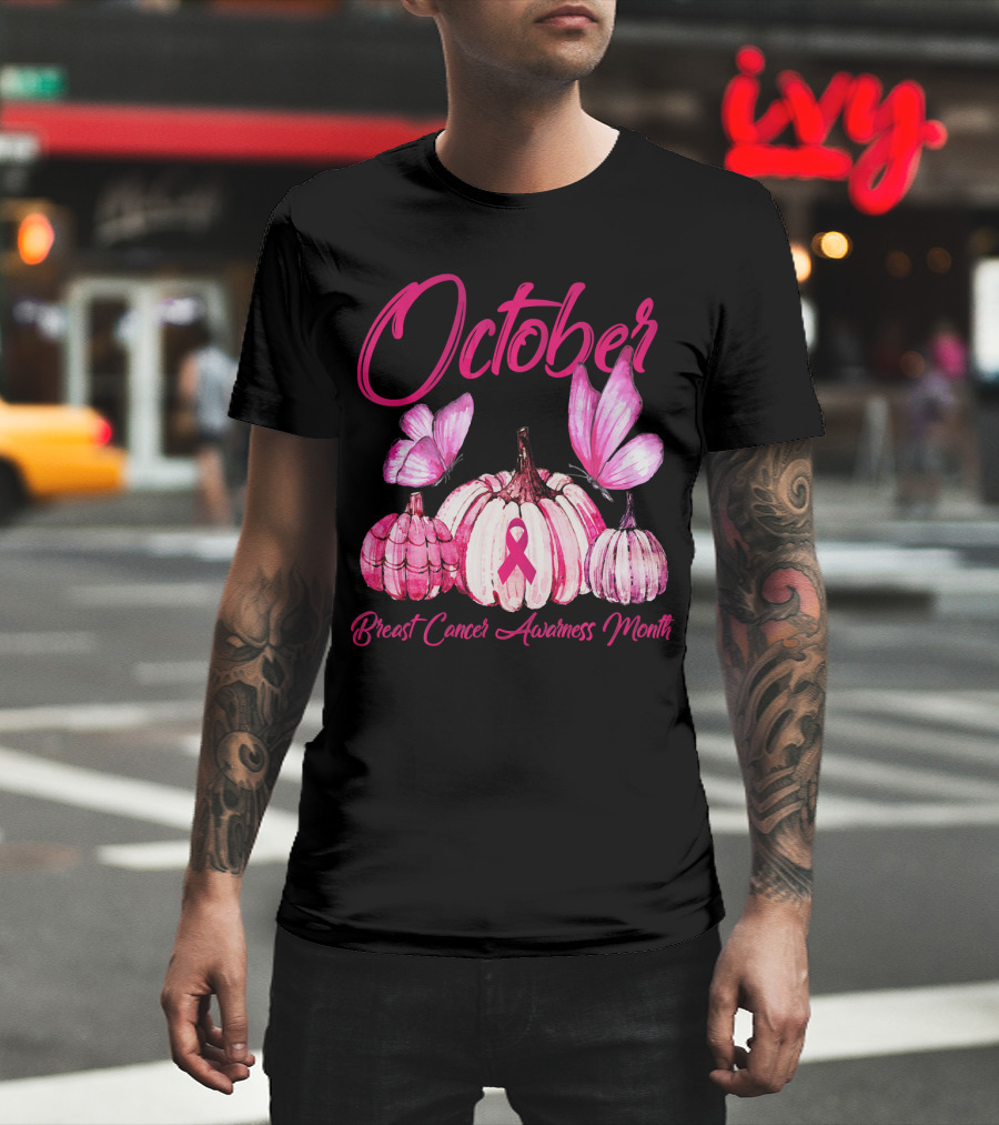 October Pink Pumpkin Breast Cancer Awareness Month T-Shirt